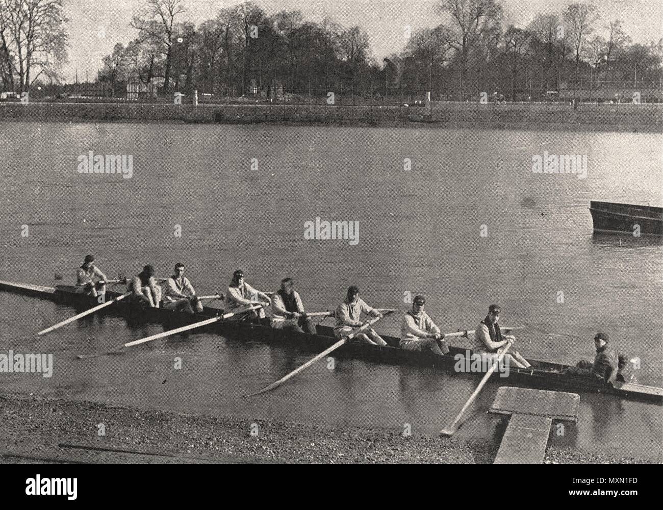 The Oxford and Cambridge boat race Putting off. London 1893. The ...