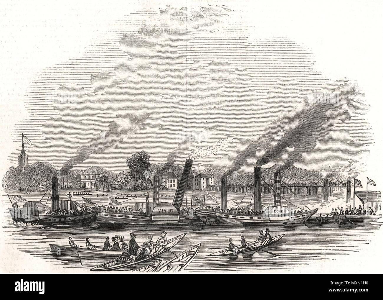 Thames Regatta - Putney Bridge. London 1844. The Illustrated London ...
