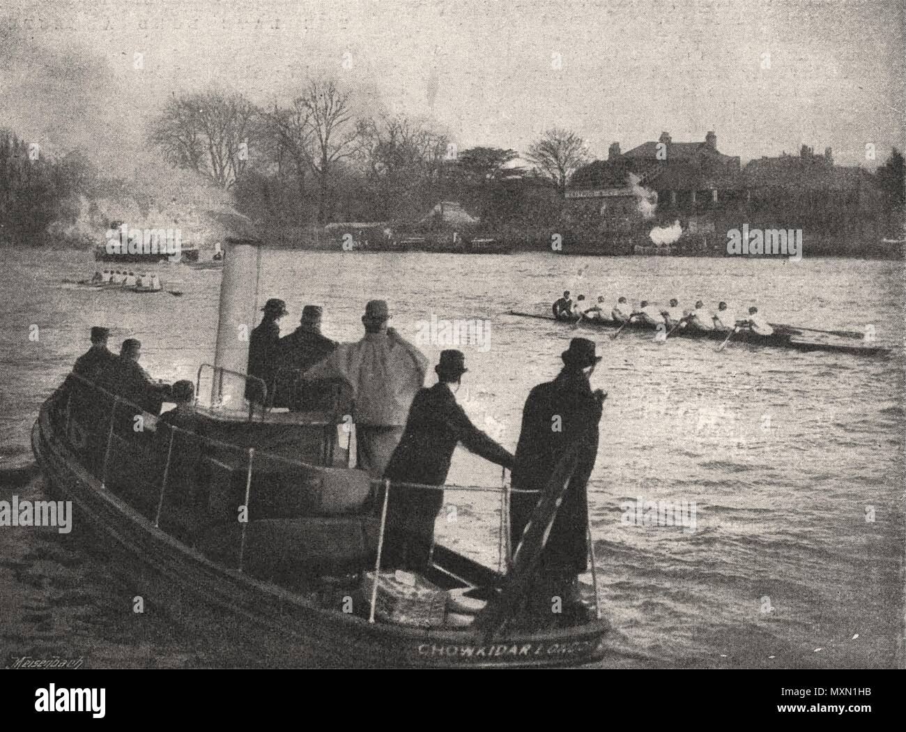 Oxford & Cambridge boat race. The finish at Mortlake. Rowing. London ...