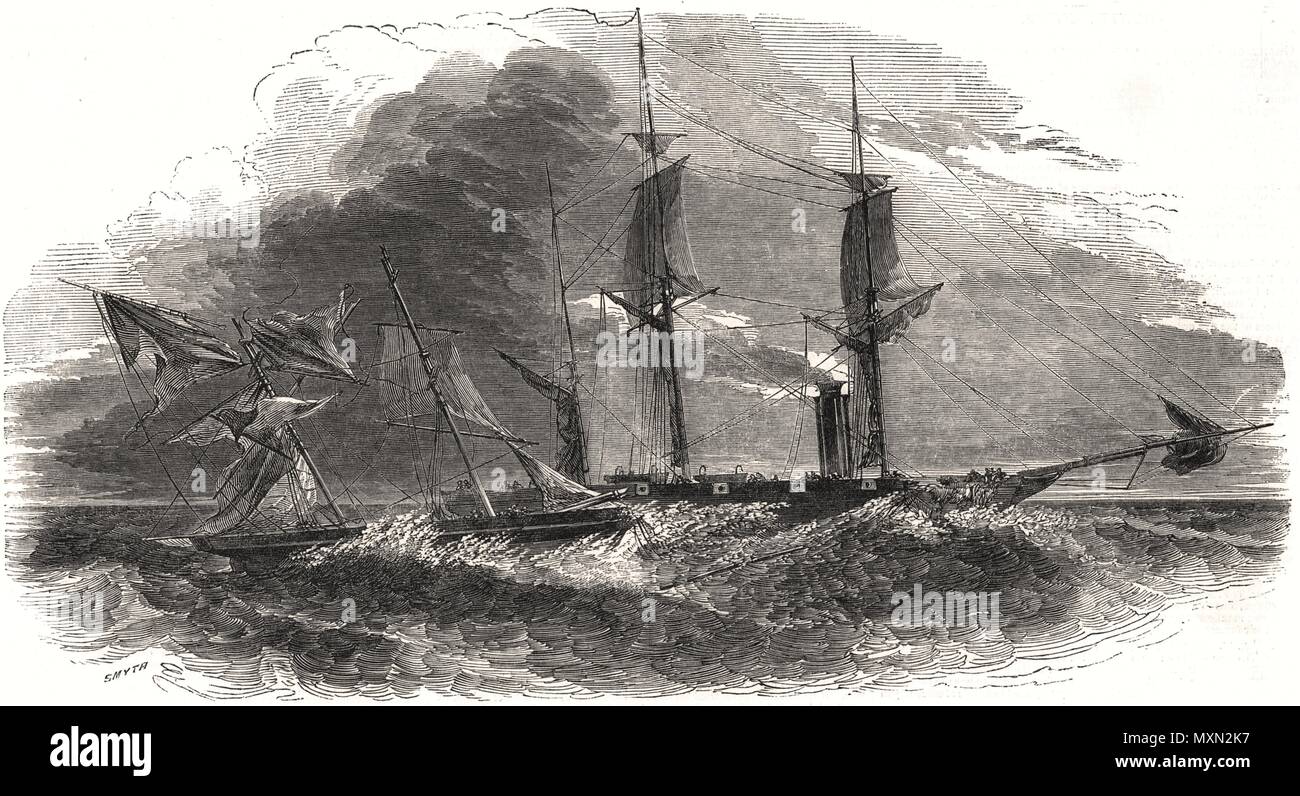 Brazilian Slaver trying to run down HMS Phoenix, on the coast of Africa ...