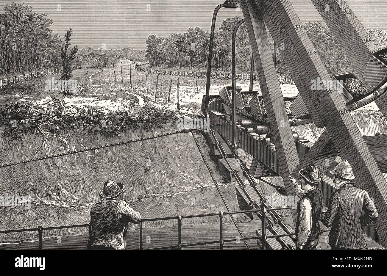 A " Slaven " dredge at work at Buhio. Panama ship canal 1888. The ...