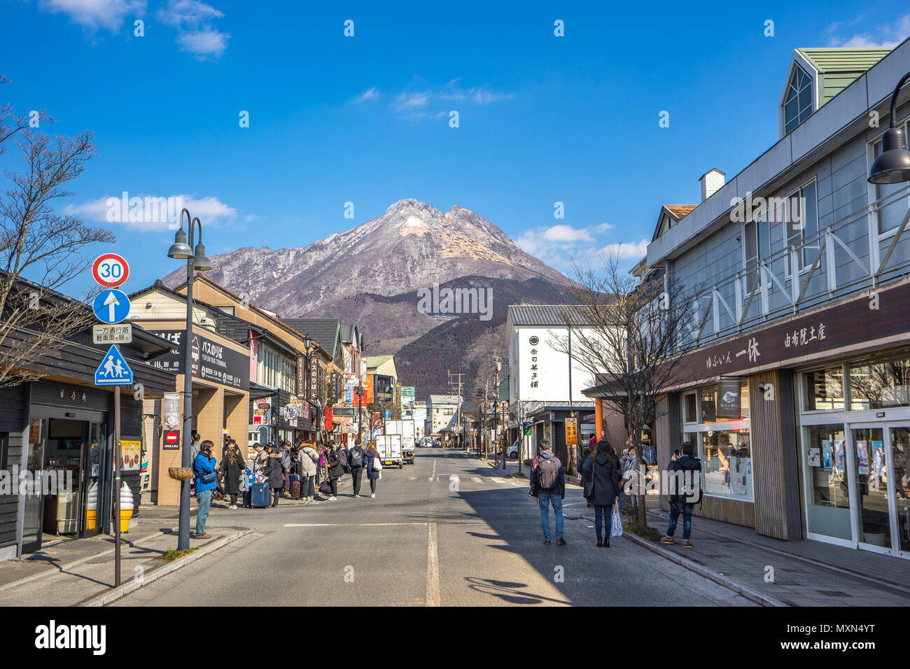 Fukuoka, Japan - February 9, 2018: Yufu city in Yufuin, Oita, Japan ...