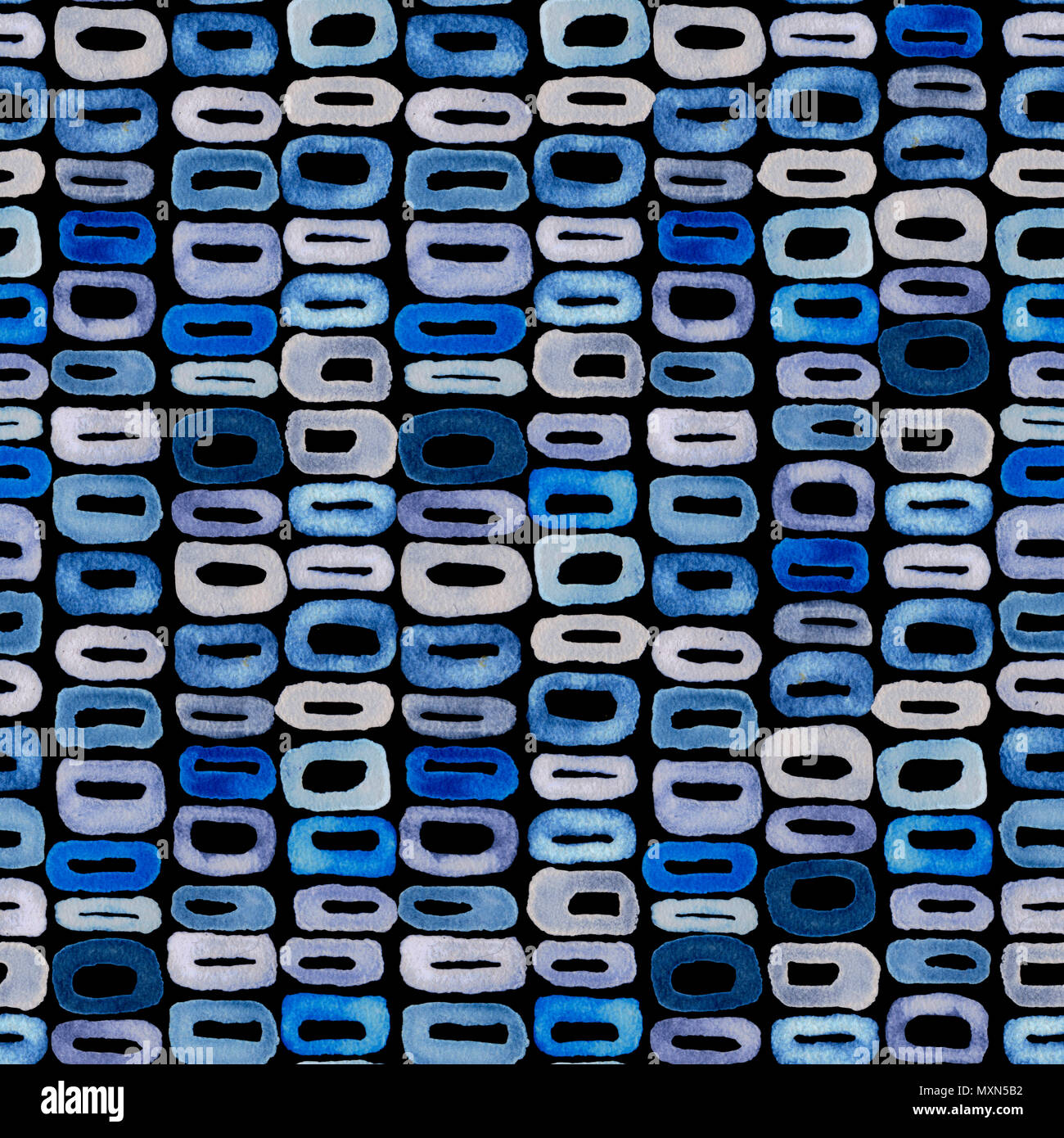 Seamless watercolour retro pattern 60s blue on black Stock Photo - Alamy