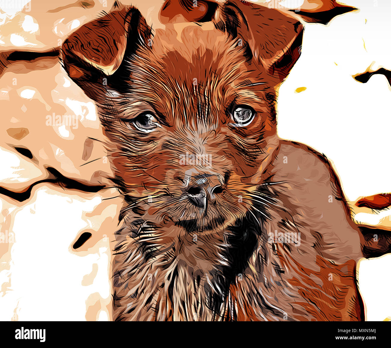 Illustration of a brown puppy dog looking at the camera Stock Photo - Alamy