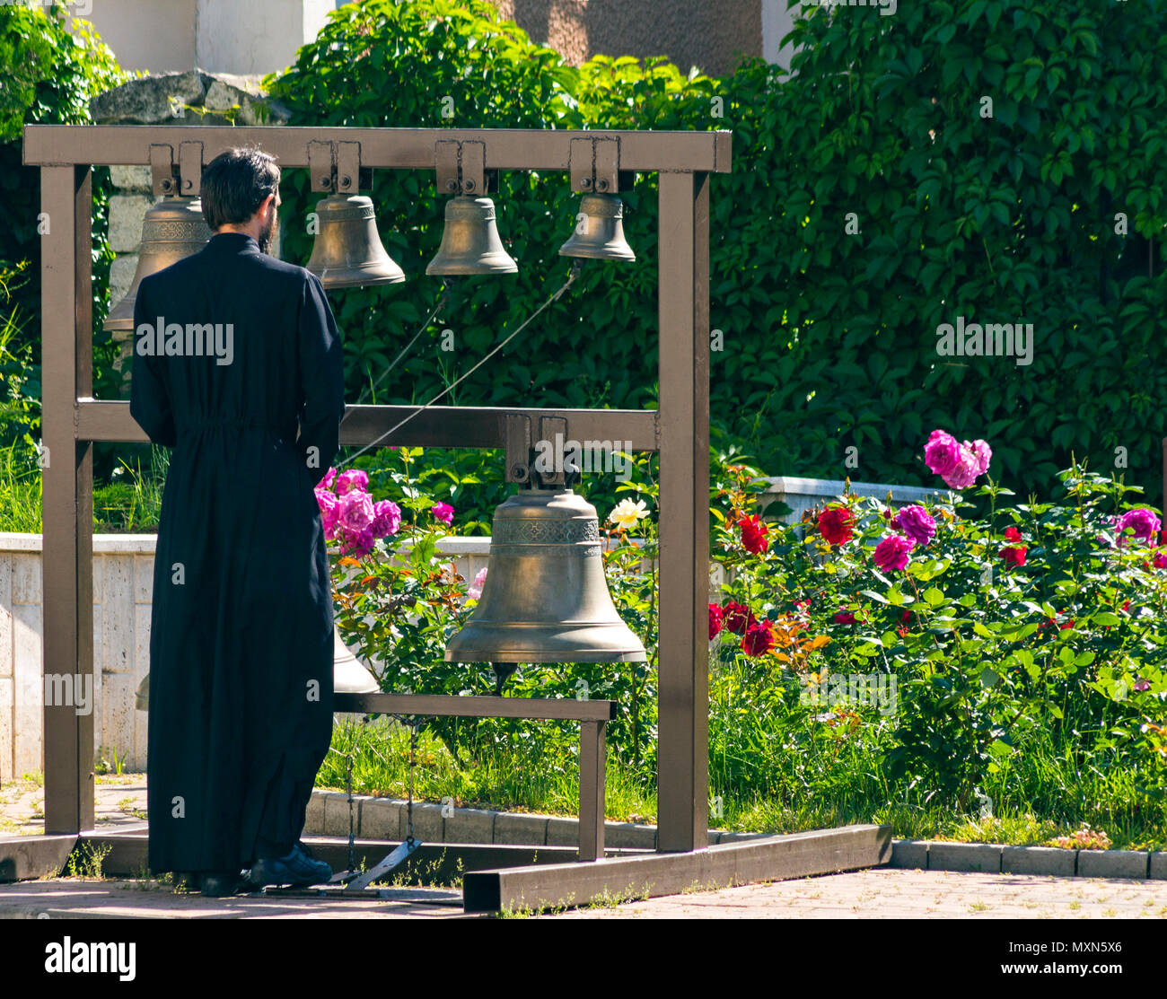 PYATIGORSK, RUSSIA - JUNE 04, 2018:The bell ringer ringing the church ...