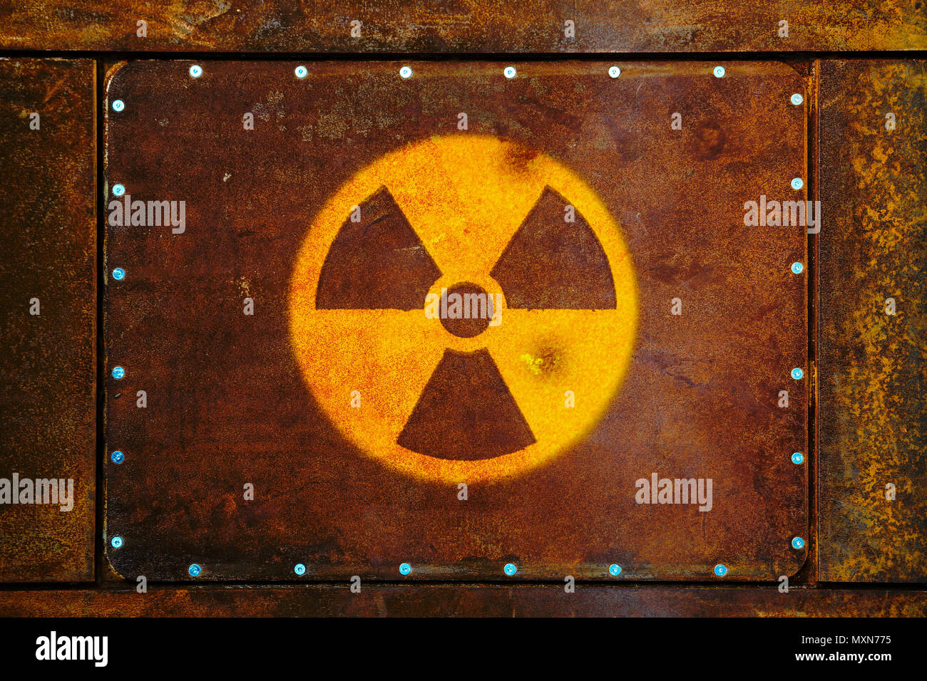 Round yellow radioactive (ionizing radiation) danger warning symbol ...