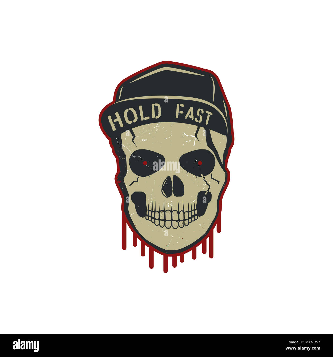 Skull character with blood stains, cap. Vintage hand drawn street style ...