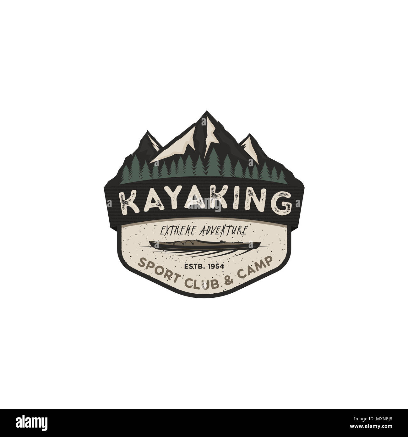 Kayaking vintage badge. Mountain explorer label. Outdoor adventure logo ...
