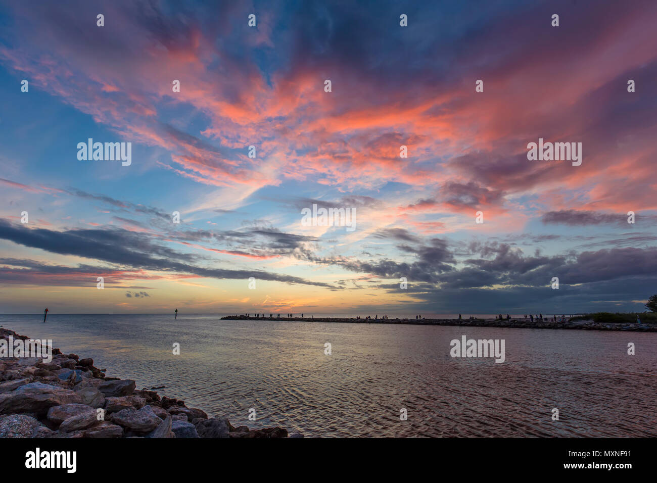 Colorful sunset over the Gulf of Mexico and the Gulf Intracoastal ...