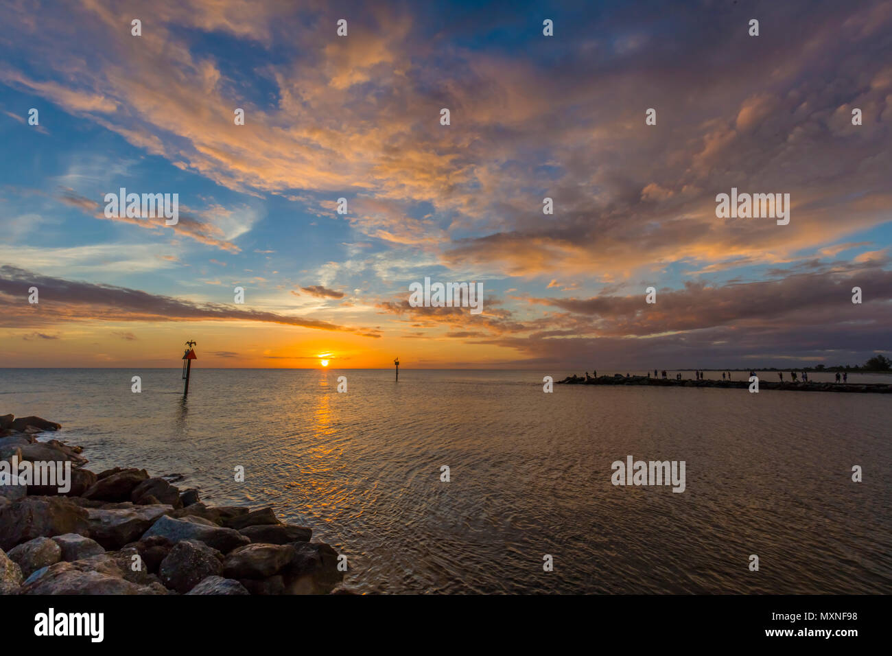 Colorful sunset over the Gulf of Mexico and the Gulf Intracoastal ...