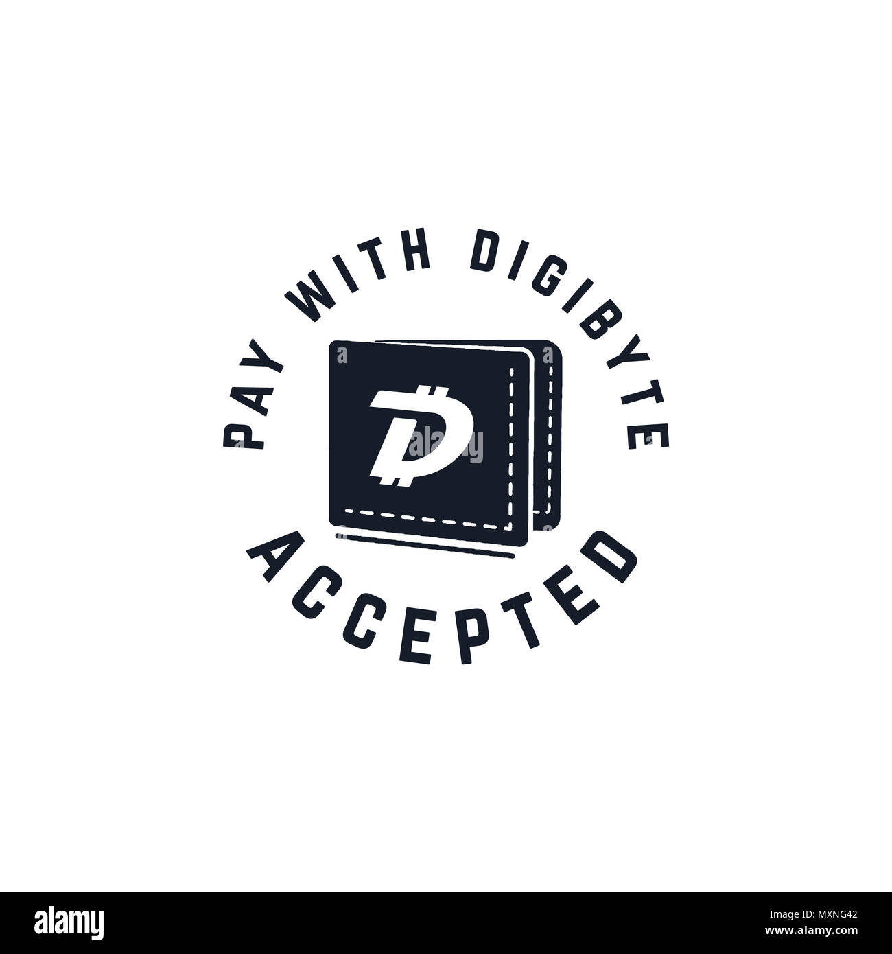 Digibyte digital asset accepted concept. DGB wallet. Vintage hand drawn ...
