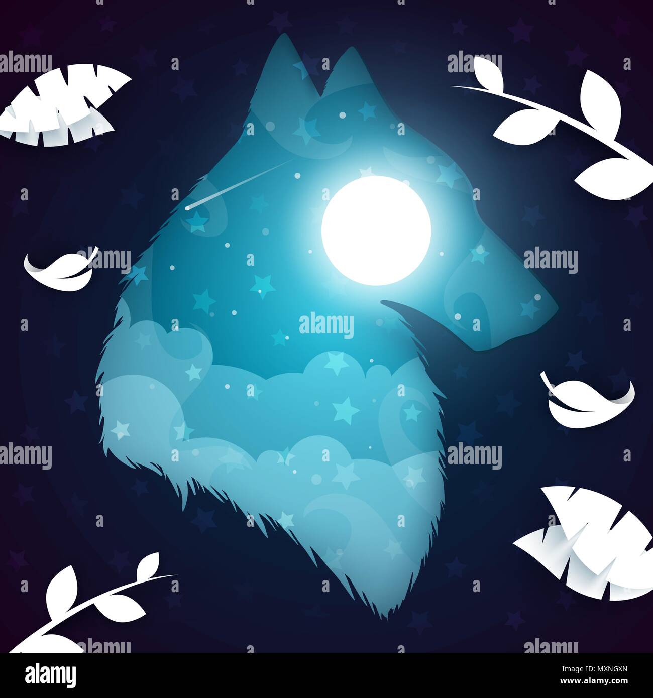 Paper wolf, dog illustration. Nightlandscape Stock Vector Image & Art ...