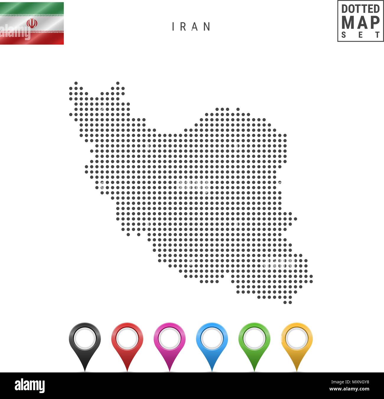 Vector Dotted Map of Iran. Simple Silhouette of Iran. The National Flag ...