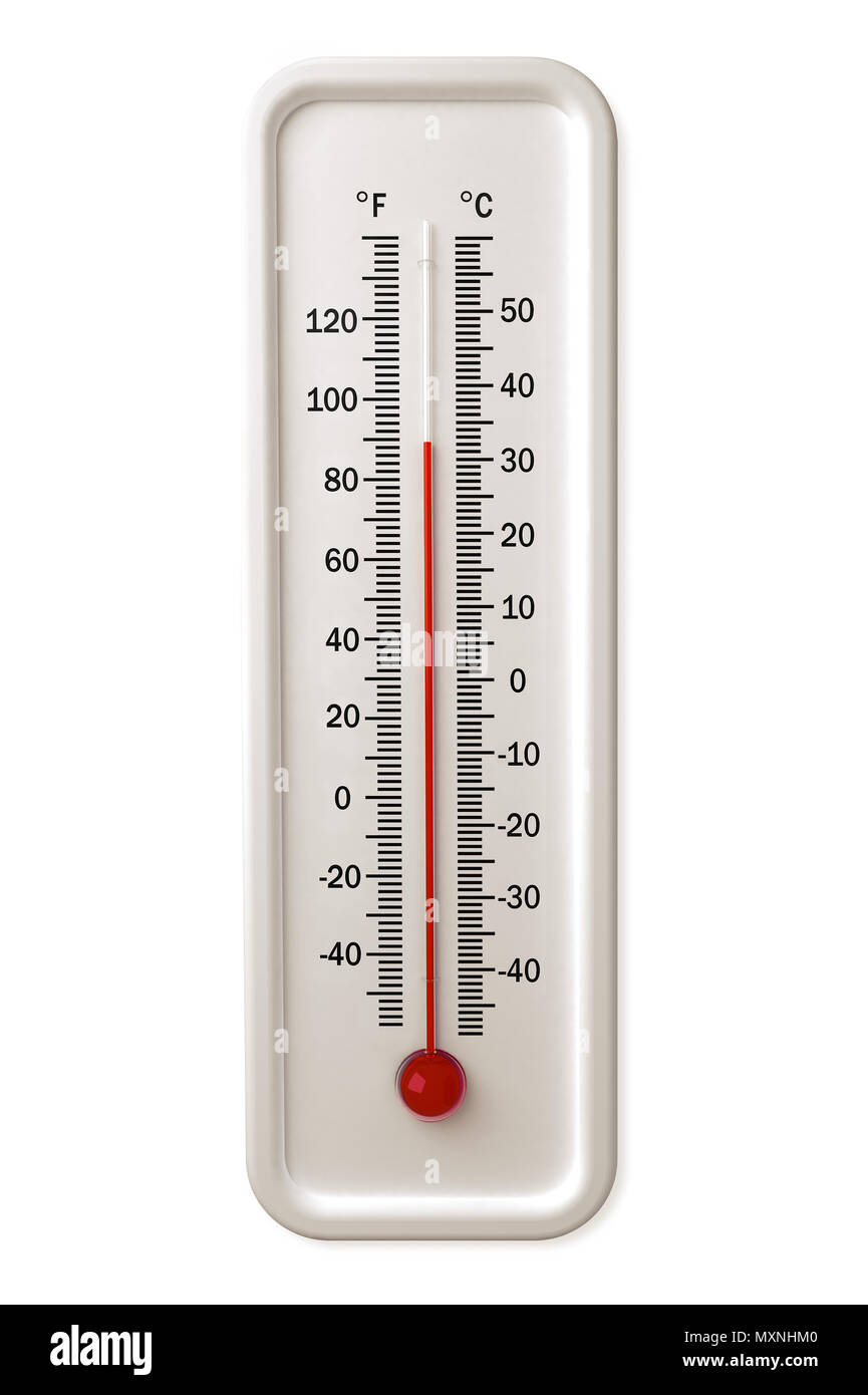 Thermometer with red indicator isolated over a white background Stock ...