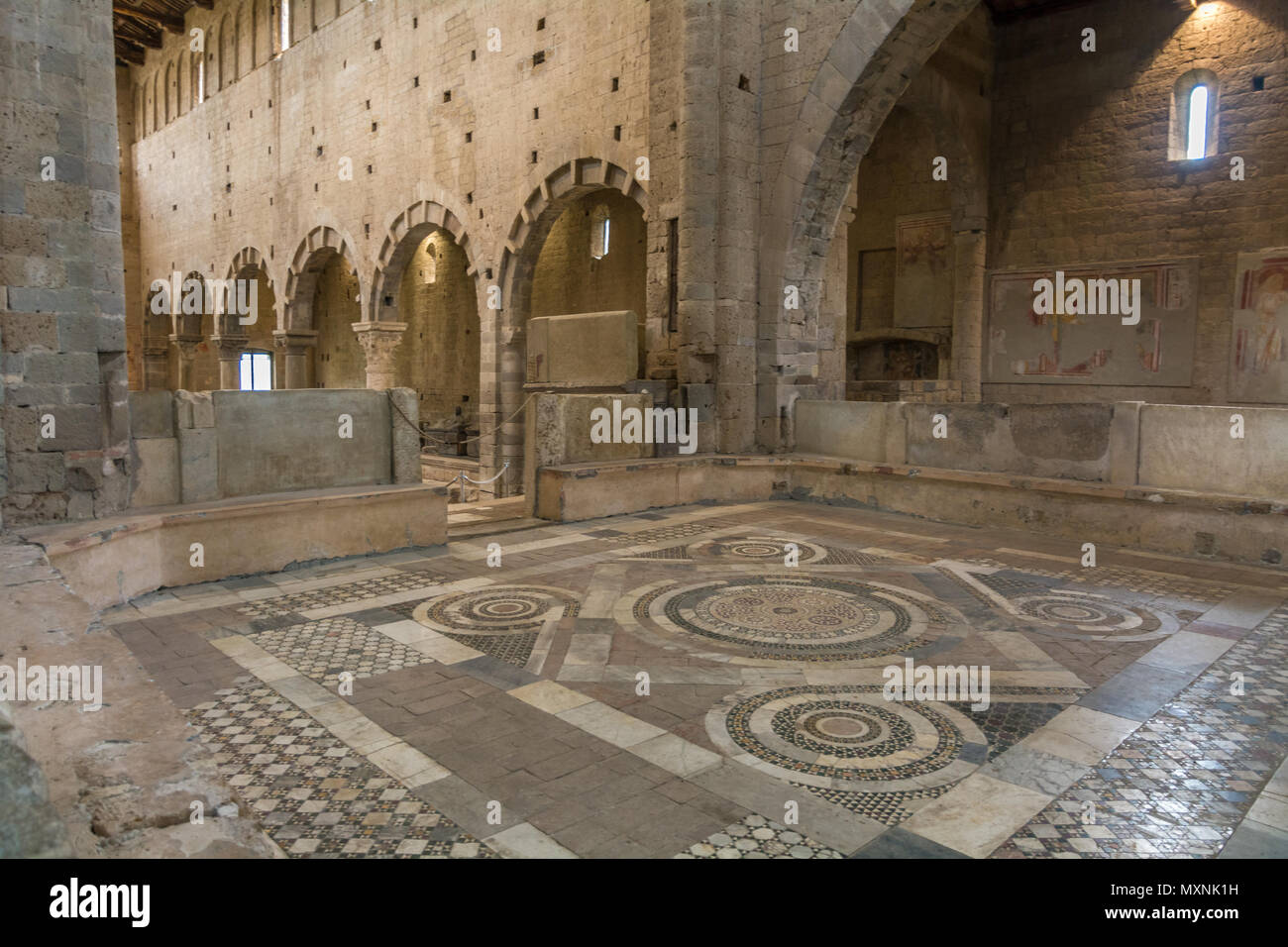 Interior of San Pietro Church with the cosmatesque floor with geometric ...