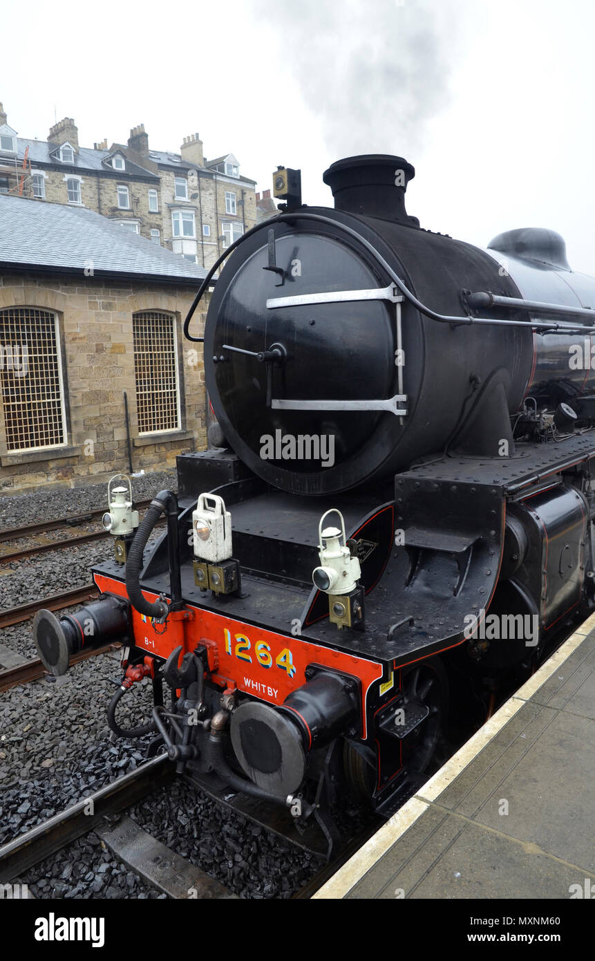 A steam train leaving Whitby Station on the North York Moors Railway ...