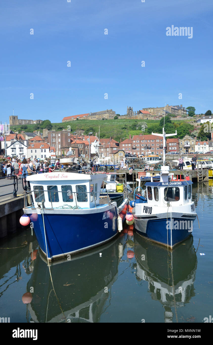 The marina and Harbour at Whitby in North Yorkshire on a busy bank ...