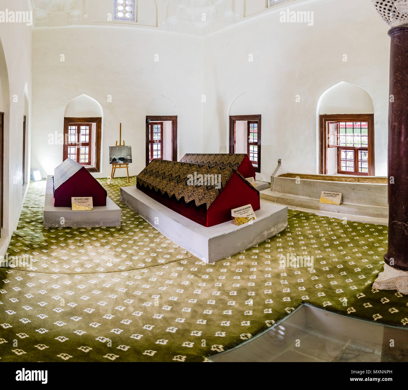Interior view of Sultan Murad II tomb,mausoleum at Muradiye complex or ...