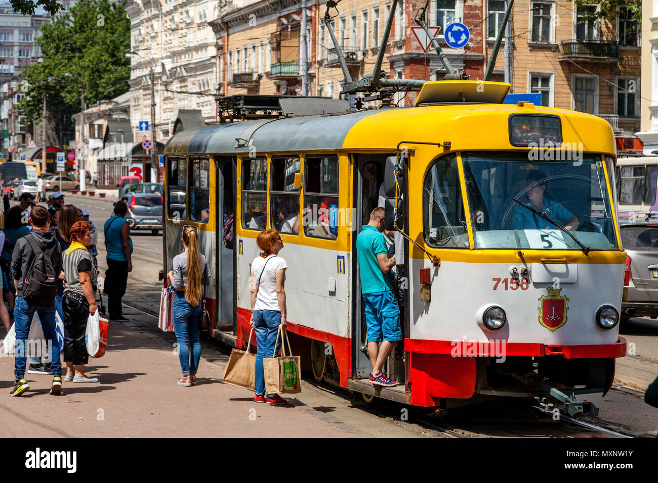 Local People Boarding A Tram, Odessa, Ukraine Stock Photo - Alamy