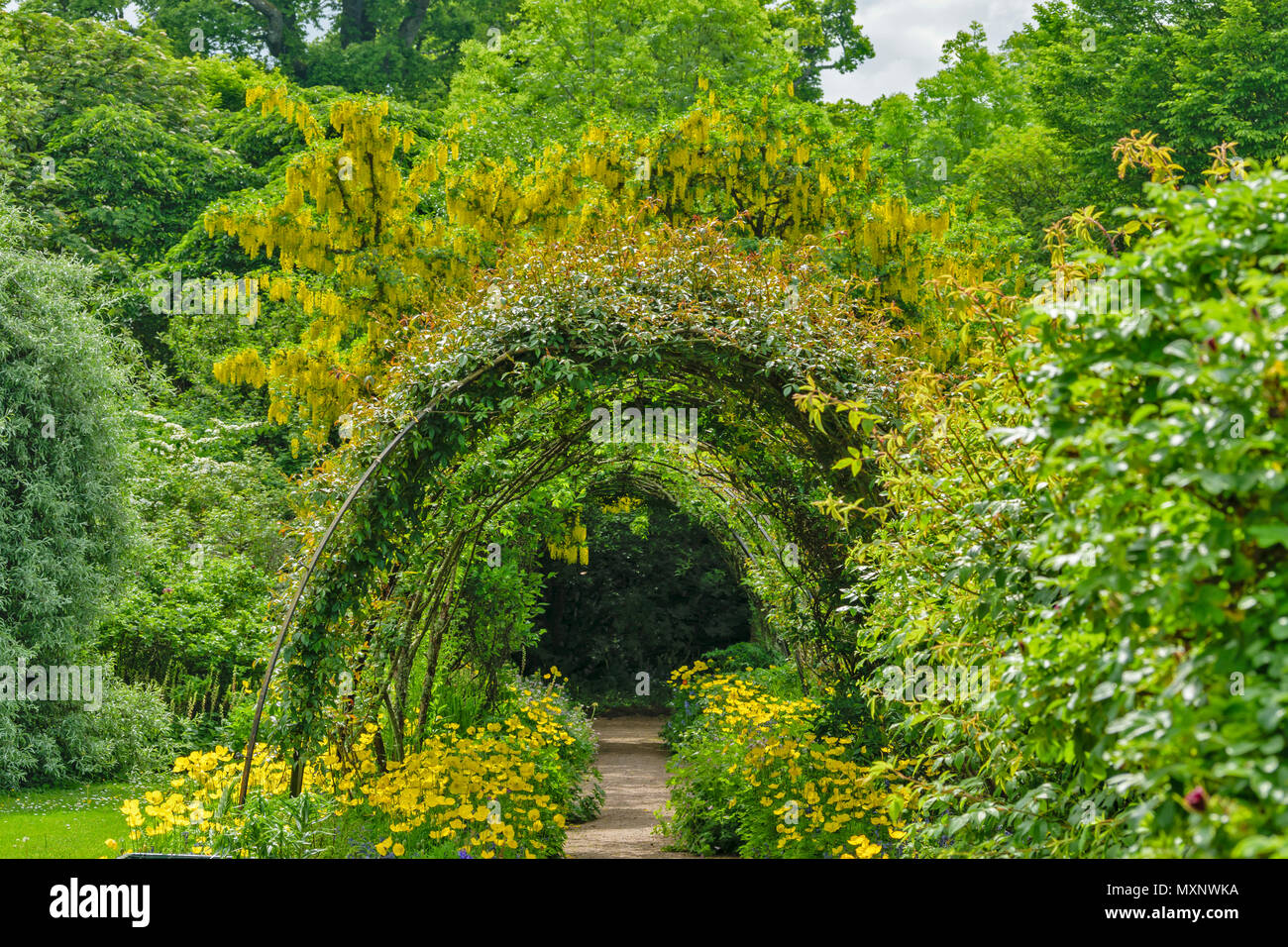 CAWDOR CASTLE NAIRN SCOTLAND GARDEN ARCHWAY LINED BY FLOWERS WITH ...