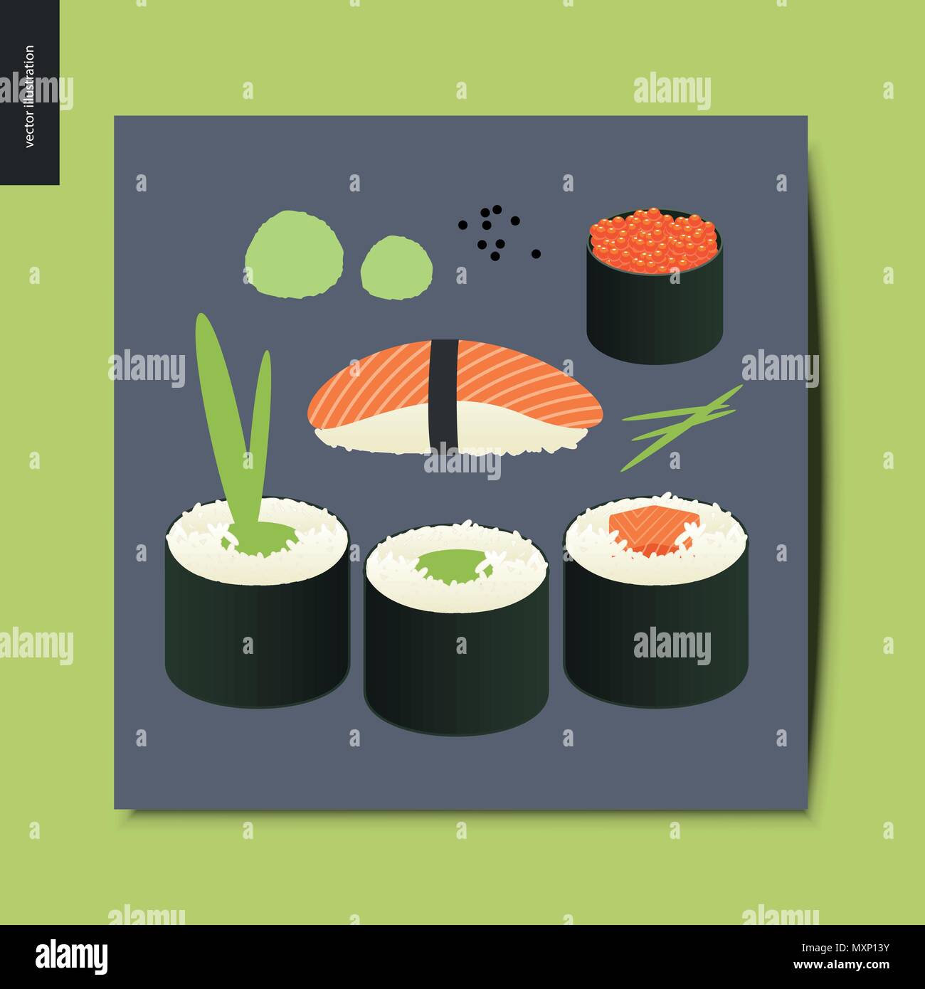 Cute Sushi Cartoon Illustration Vector High Resolution Stock ...