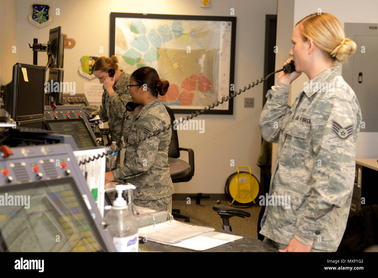 Airmen with the 5th Bomb Wing command post complete daily operations at ...
