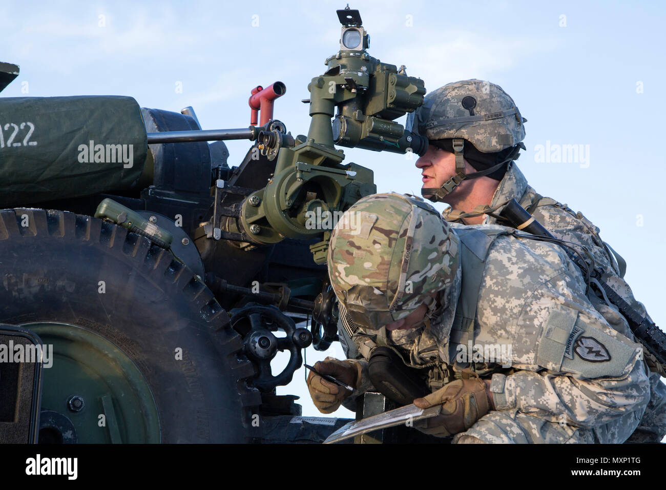 Paratroopers assigned to A Battery, 2nd Battalion, 377th Parachute Field Artillery Regiment, 4th ...