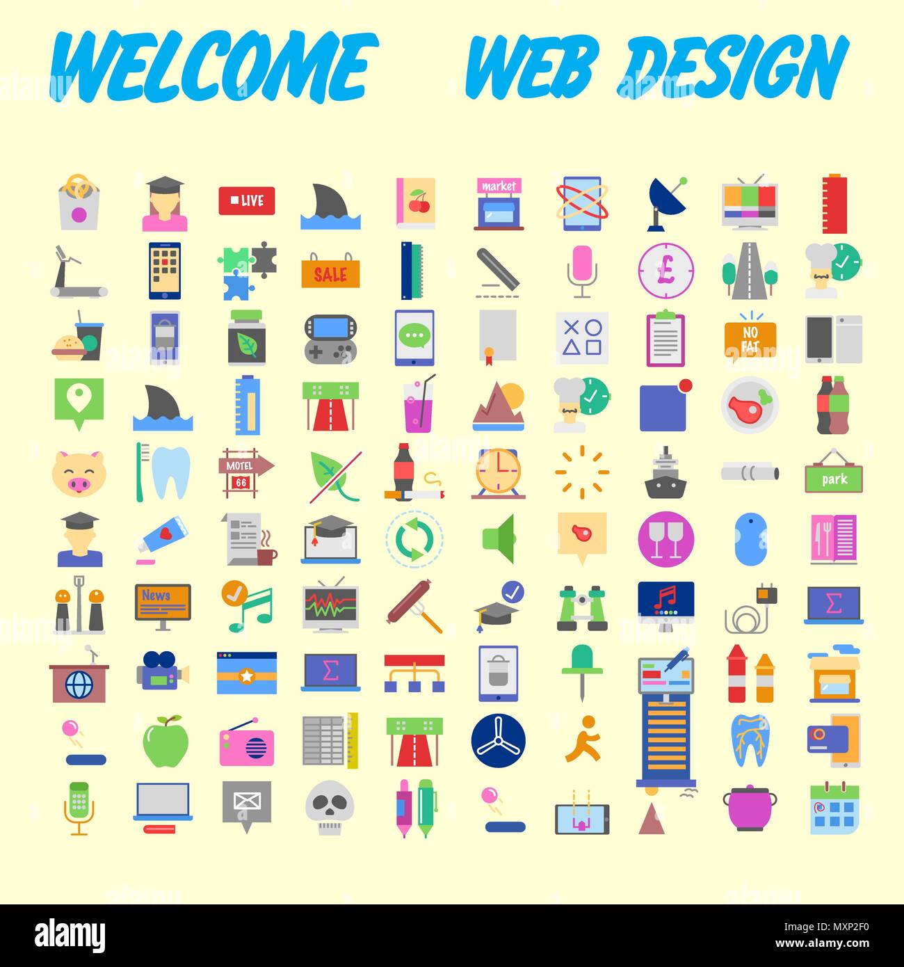 set of 100 flat style education icons, vector illustration Stock Vector ...