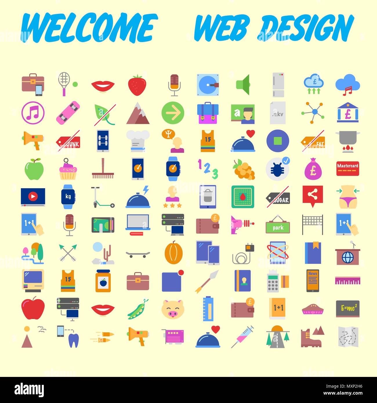 set of 100 flat style education icons, vector illustration Stock Vector ...