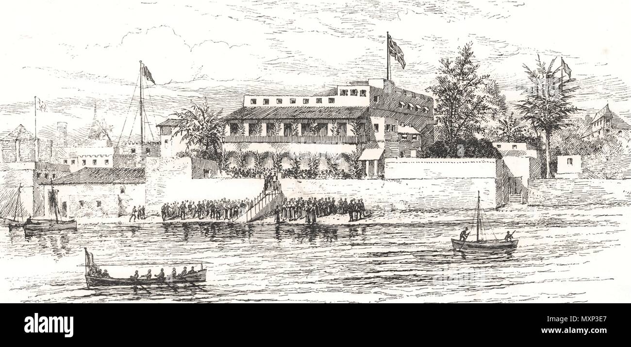 Mr Stanley landing at the British Consulate, Zanzibar. Tanzania 1890 ...