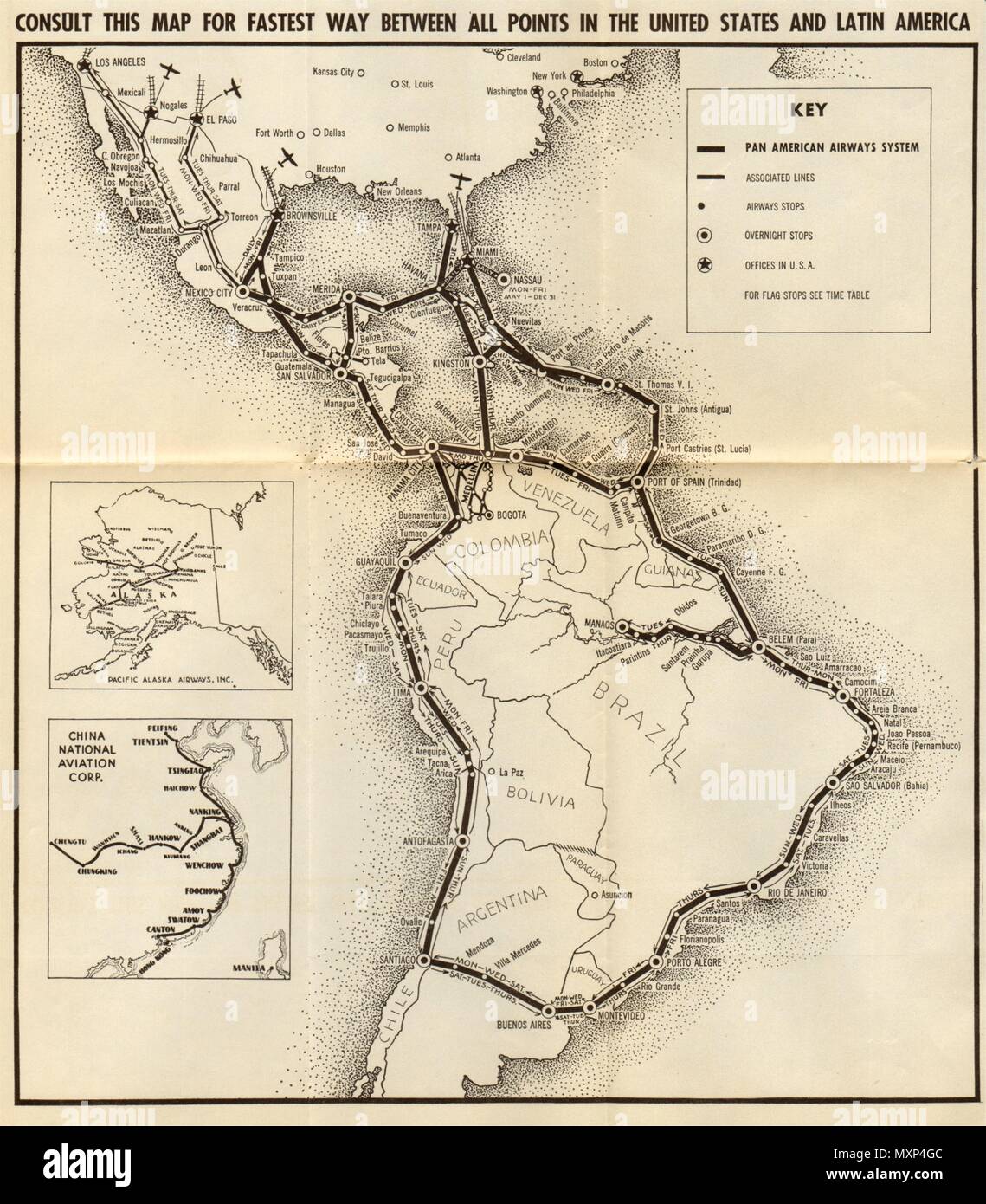 PAN AMERICAN AIRLINES ROUTE MAP. "Fastest way between… USA & Latin ...