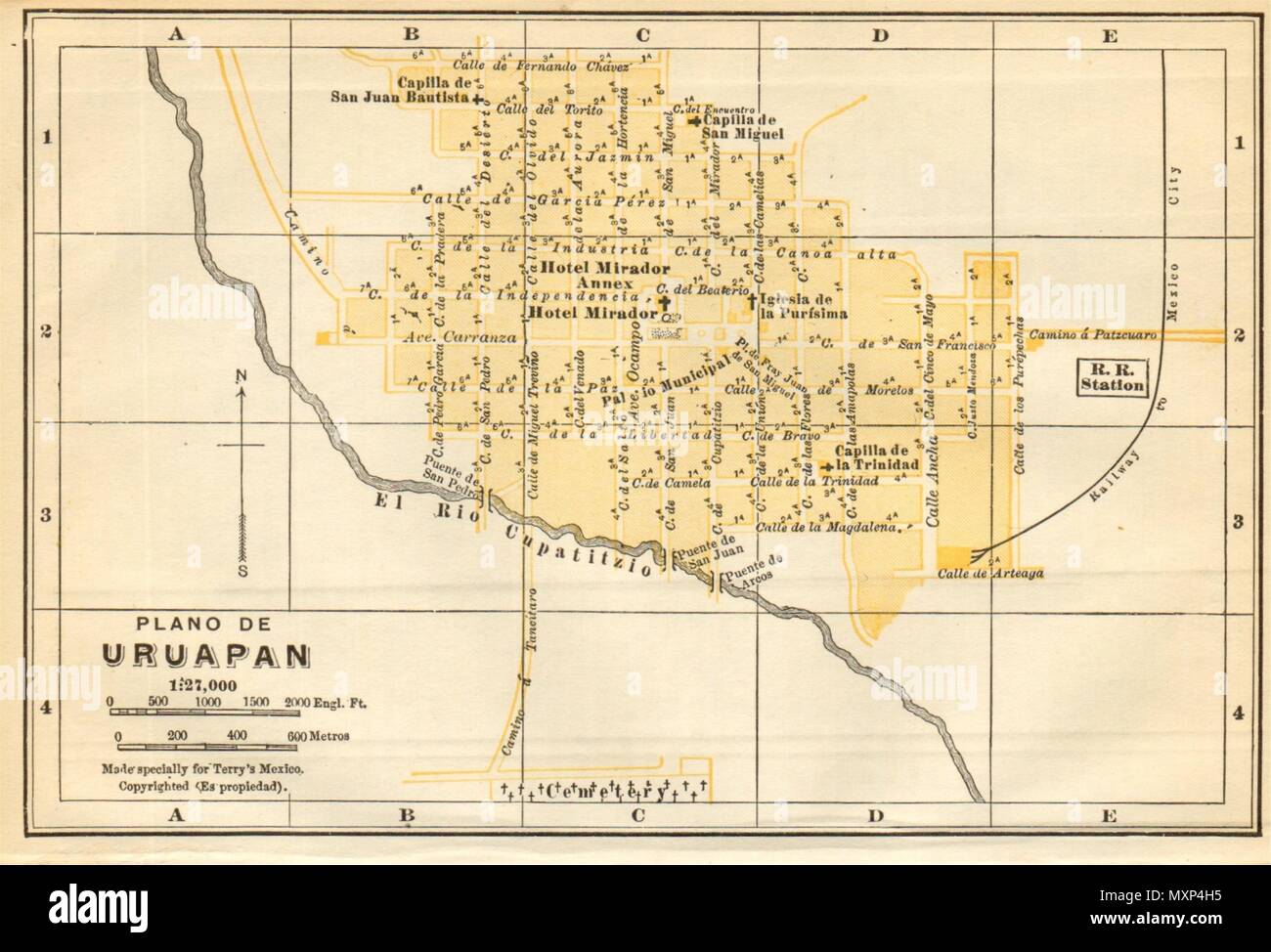 Plano de URUAPAN, Mexico. Mapa de la ciudad. City/town plan 1935 old ...