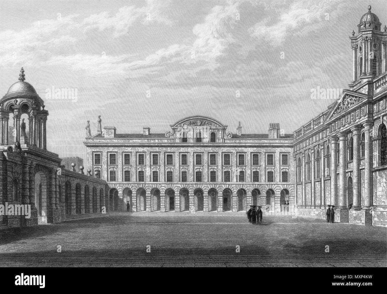 The 1st Quadrangle of Queens College, Oxford, by John Le Keux 1837 old ...