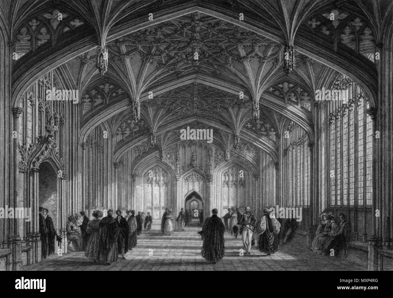 The Divinity School, Oxford, by John Le Keux 1837 old antique print ...