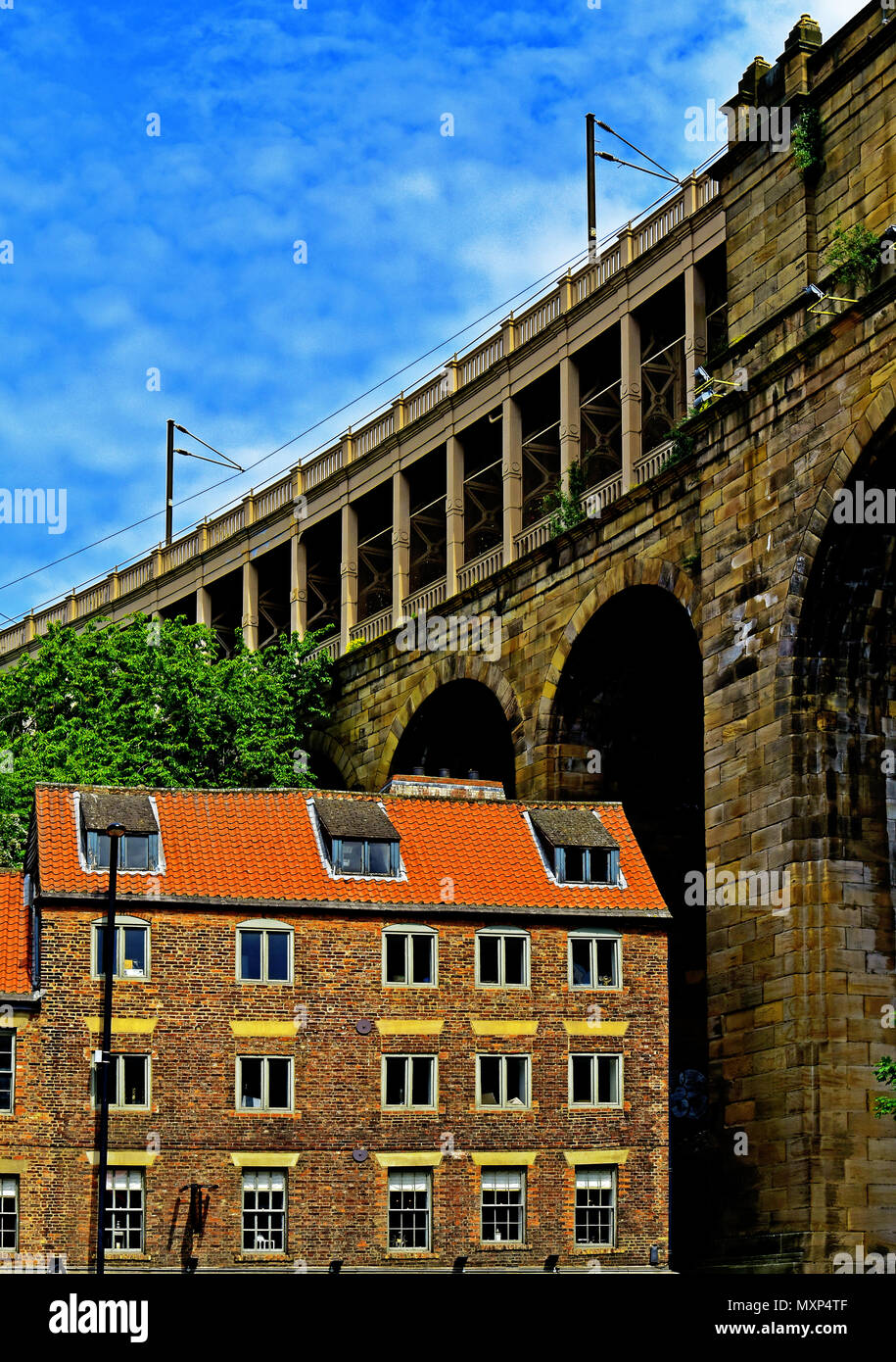 Newcastle upon Tyne quayside house and High Level Railway Bridge Stock ...