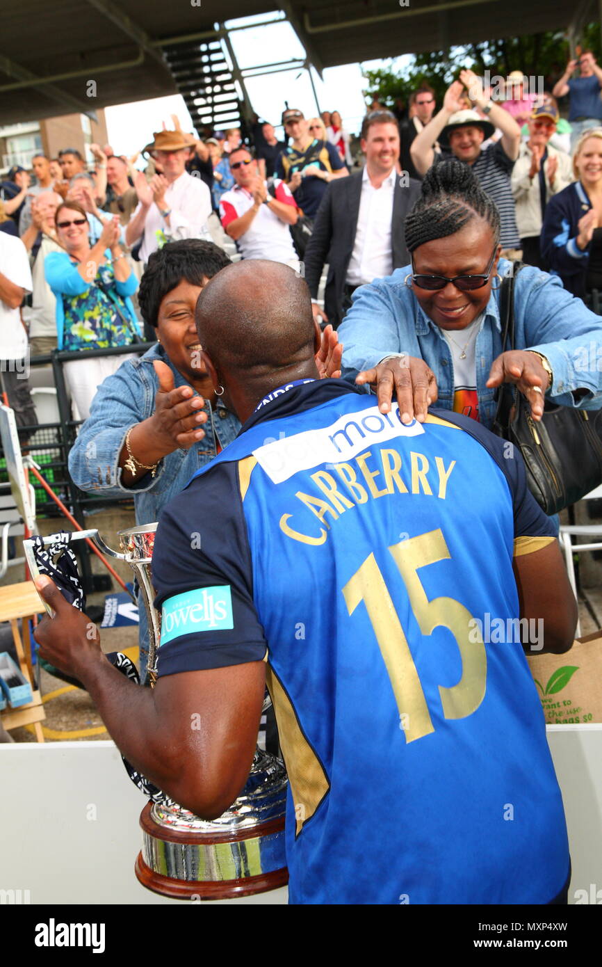 LONDON - JULY 25: Hampshire player Michael Carberry celebrates with his ...