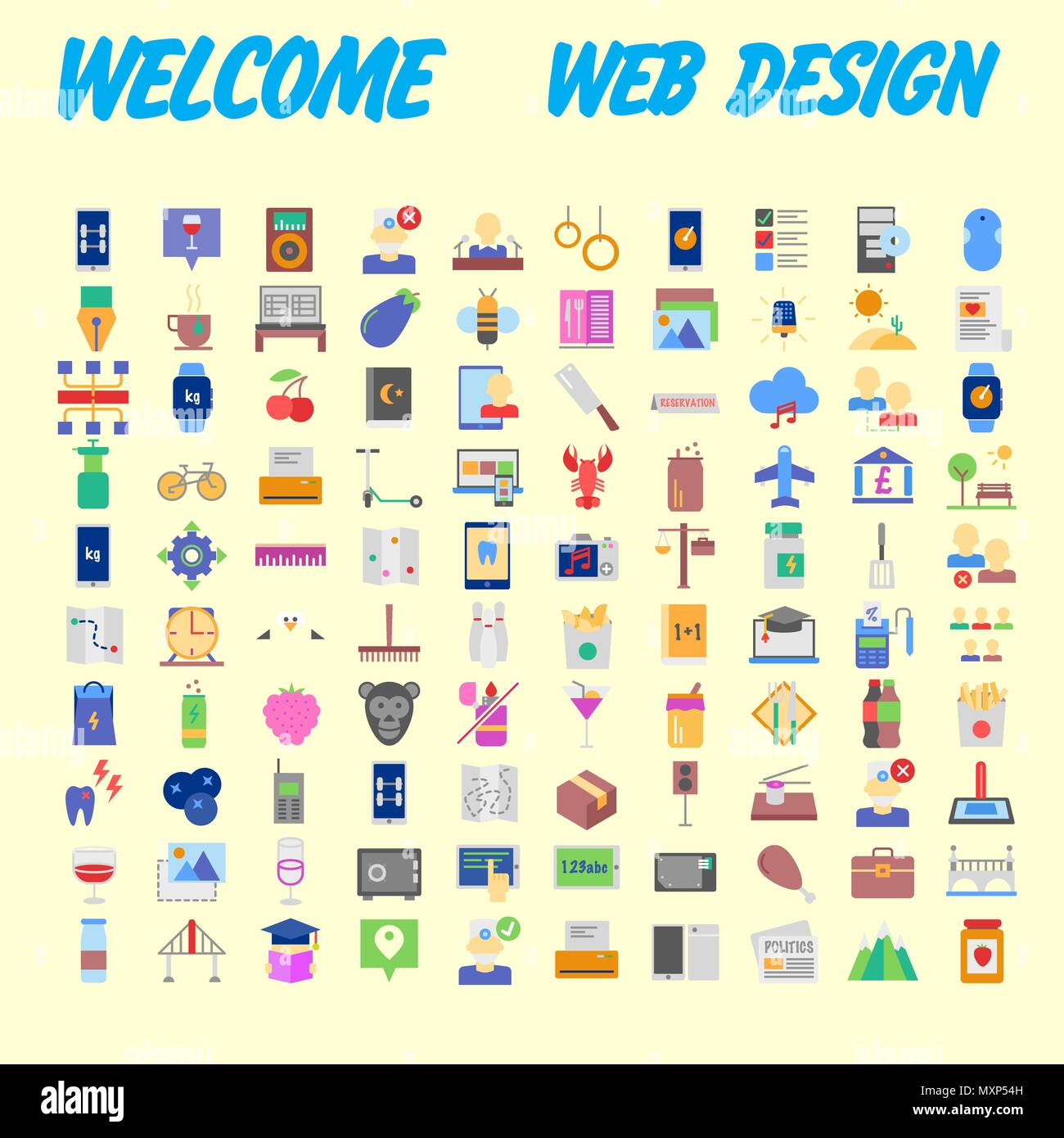 Icons online store. Base set in a flat style. multicolor on the color ...
