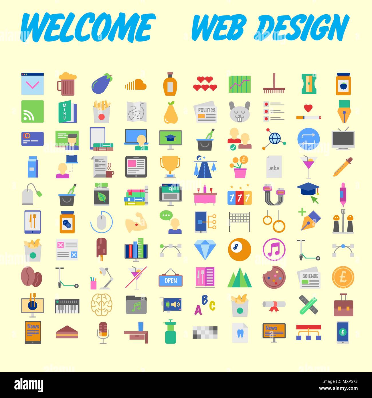 Icons online store. Base set in a flat style. multicolor on the color ...