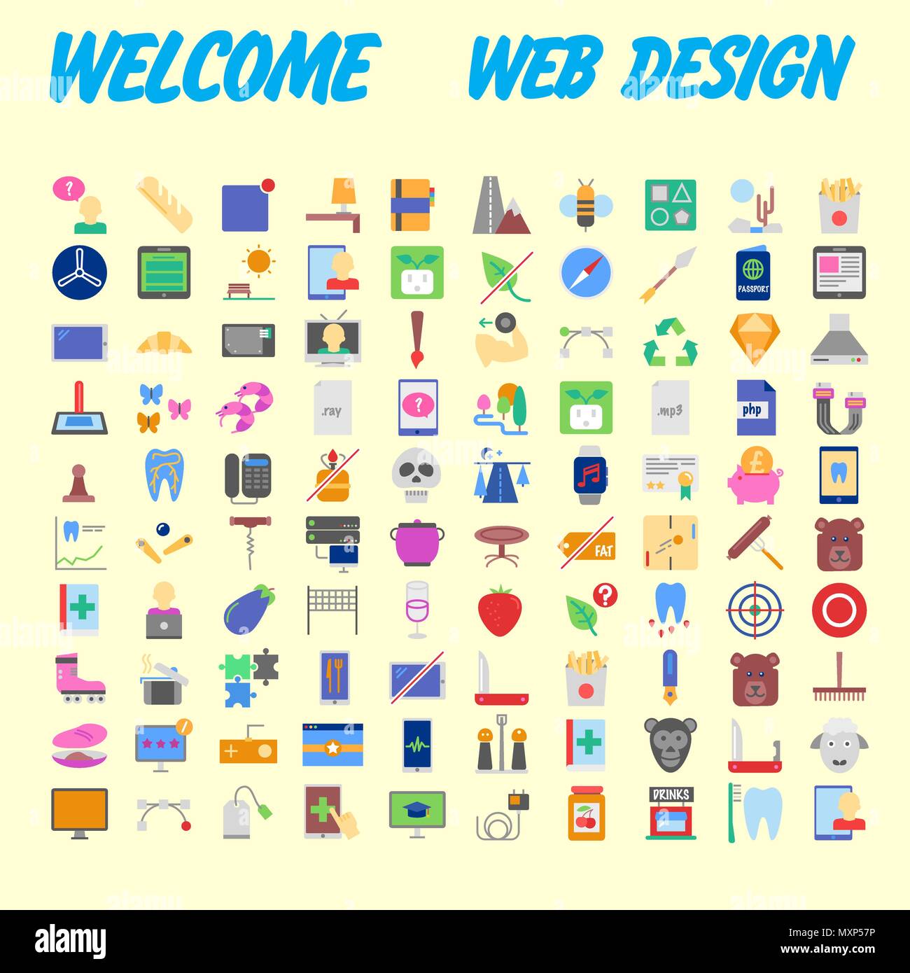 Icons online store. Base set in a flat style. multicolor on the color ...