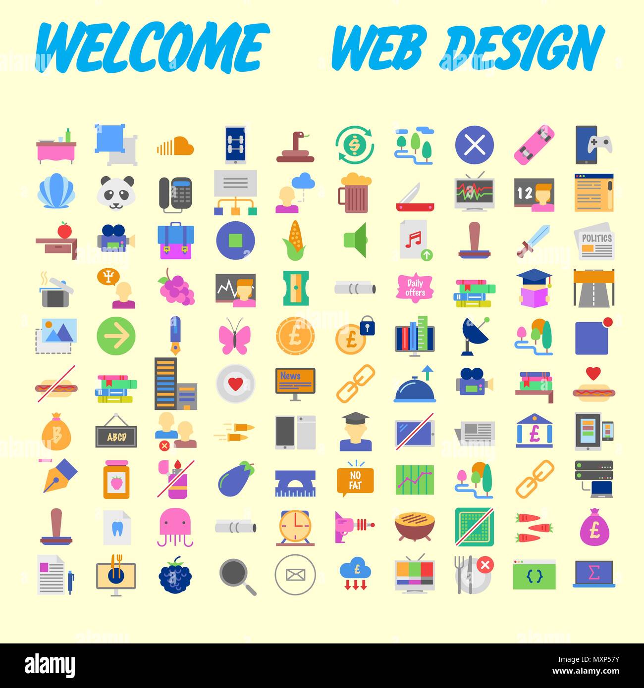 Icons online store. Base set in a flat style. multicolor on the color ...