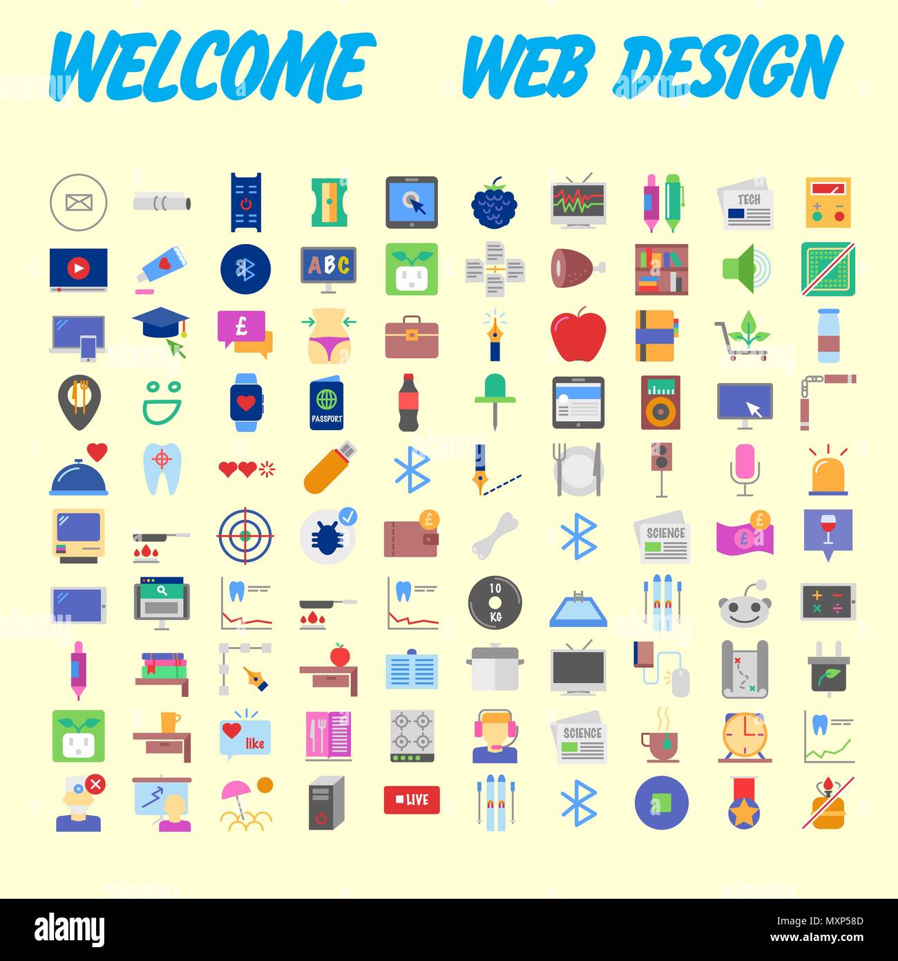 Icons online store. Base set in a flat style. multicolor on the color ...