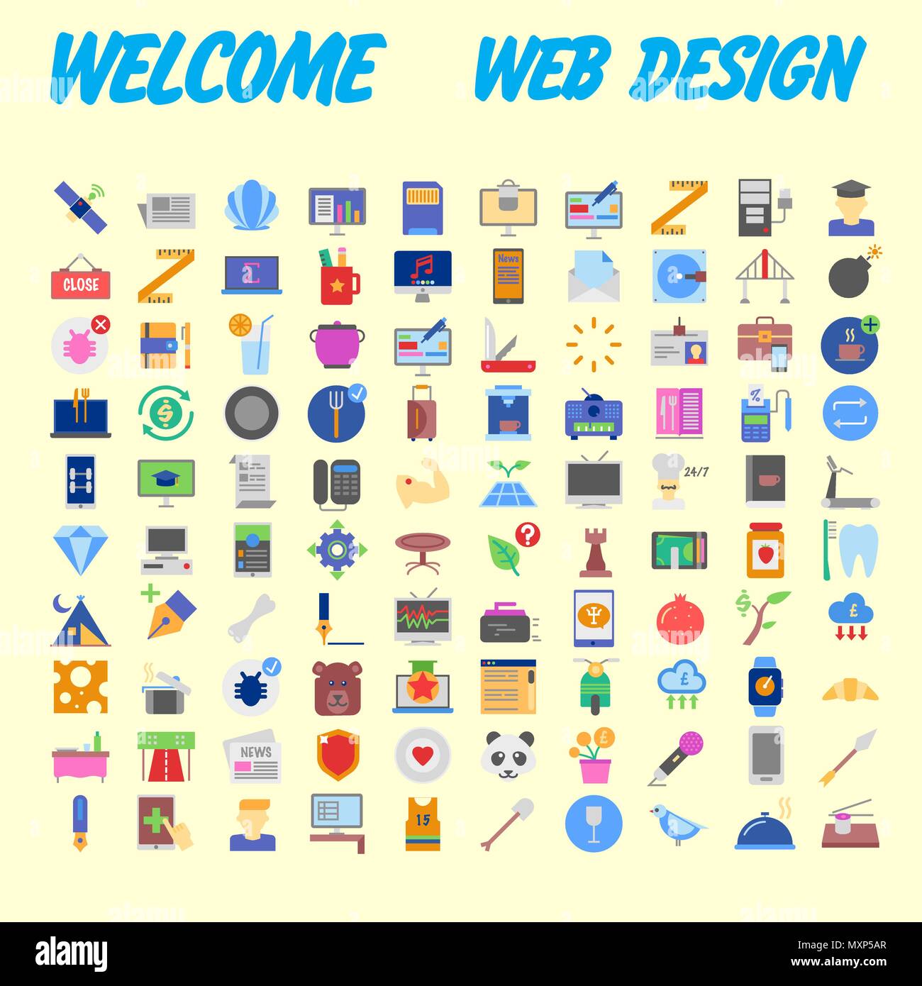 Icons online store. Base set in a flat style. multicolor on the color ...
