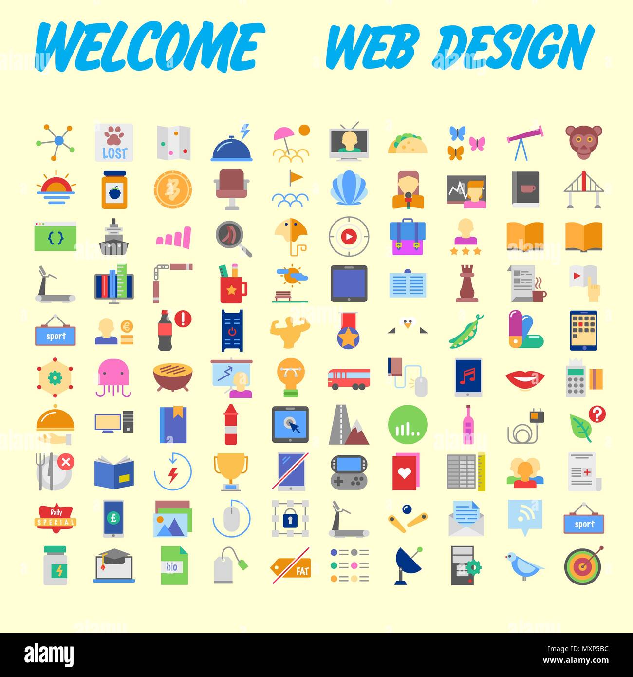 Icons online store. Base set in a flat style. multicolor on the color ...