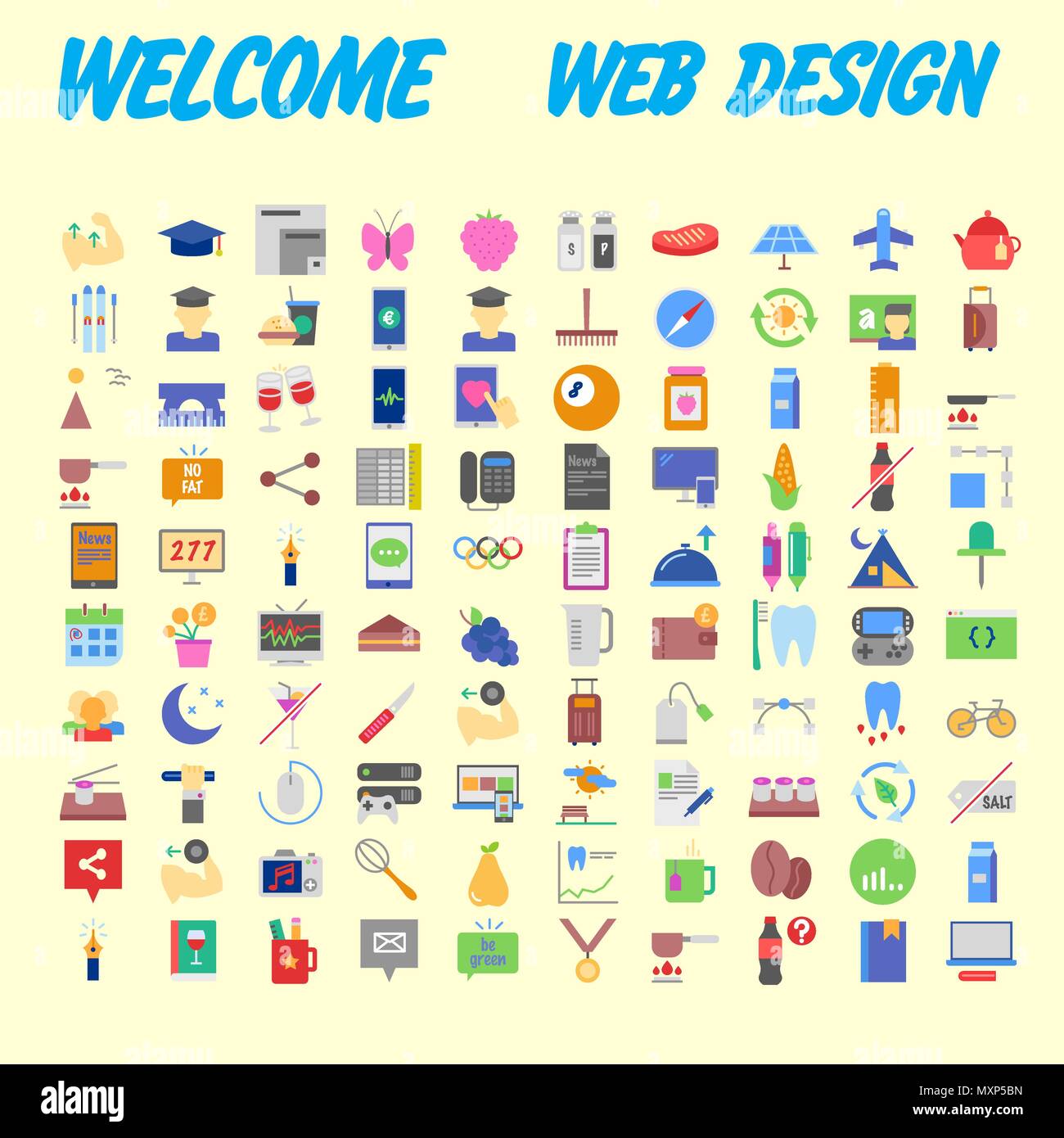 Icons online store. Base set in a flat style. multicolor on the color ...