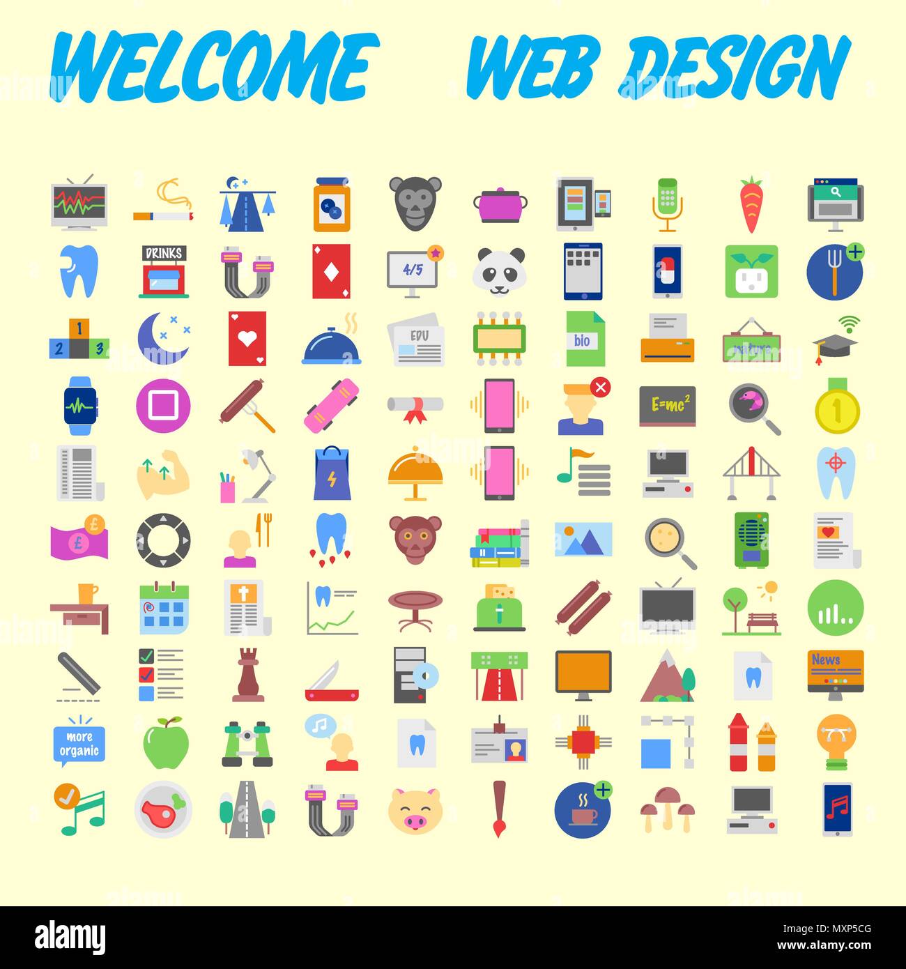 Icons online store. Base set in a flat style. multicolor on the color ...