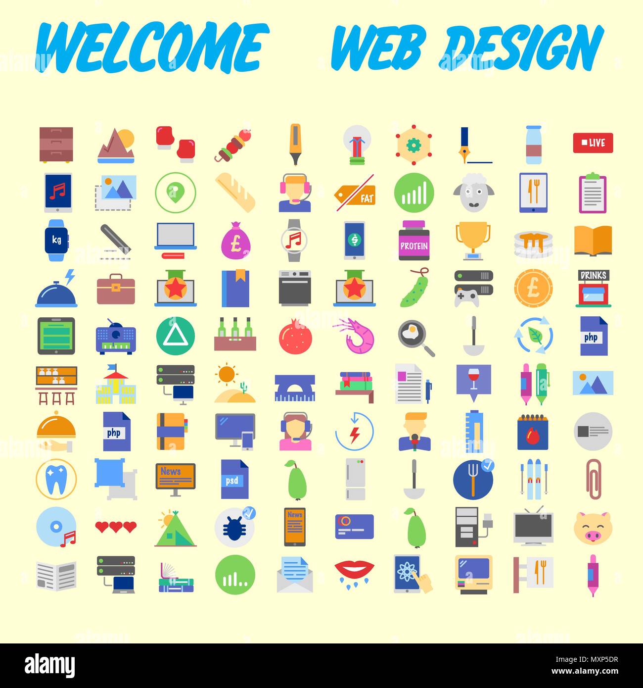 Icons online store. Base set in a flat style. multicolor on the color ...