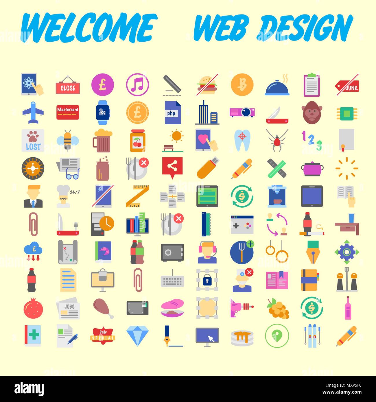 Icons online store. Base set in a flat style. multicolor on the color ...