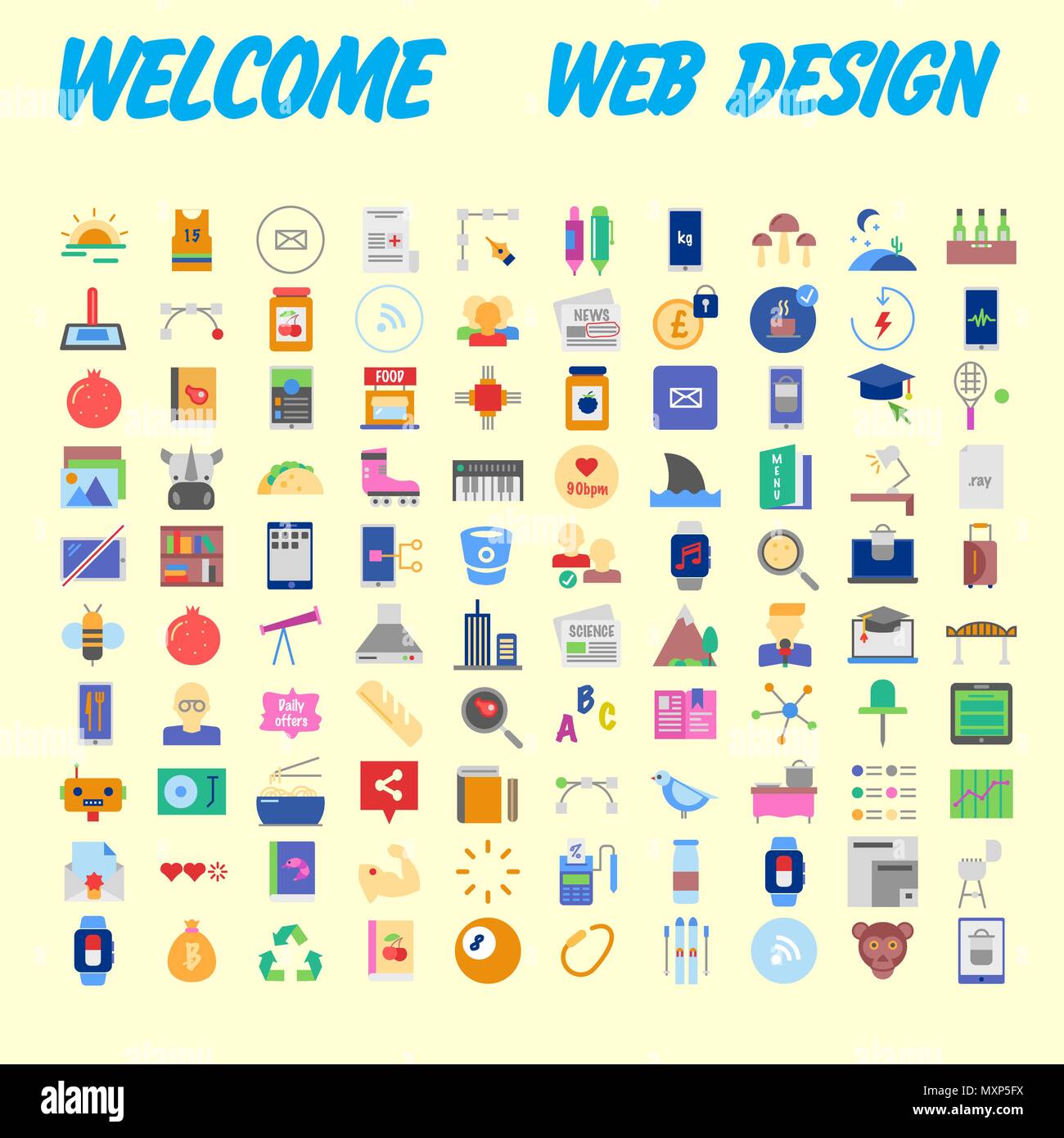 Icons online store. Base set in a flat style. multicolor on the color ...