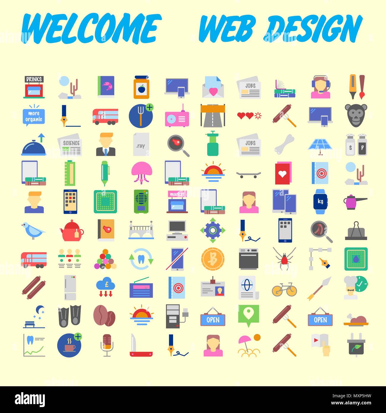 Icons online store. Base set in a flat style. multicolor on the color ...