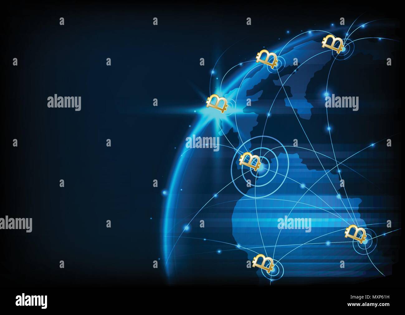 Abstract futuristic digital money concept with logo bitcoin digital ...